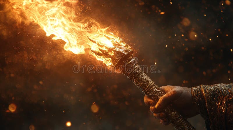 A Symbolic Flaming Torch with Dramatic Flames, Evoking Power ...