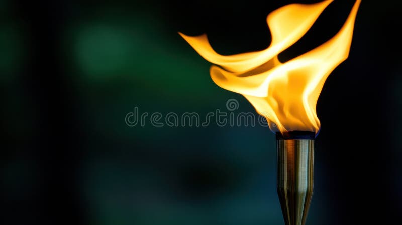 Flaming Torch Vibrant Fire Dance Against a Dark Green Canvas Warmth and ...