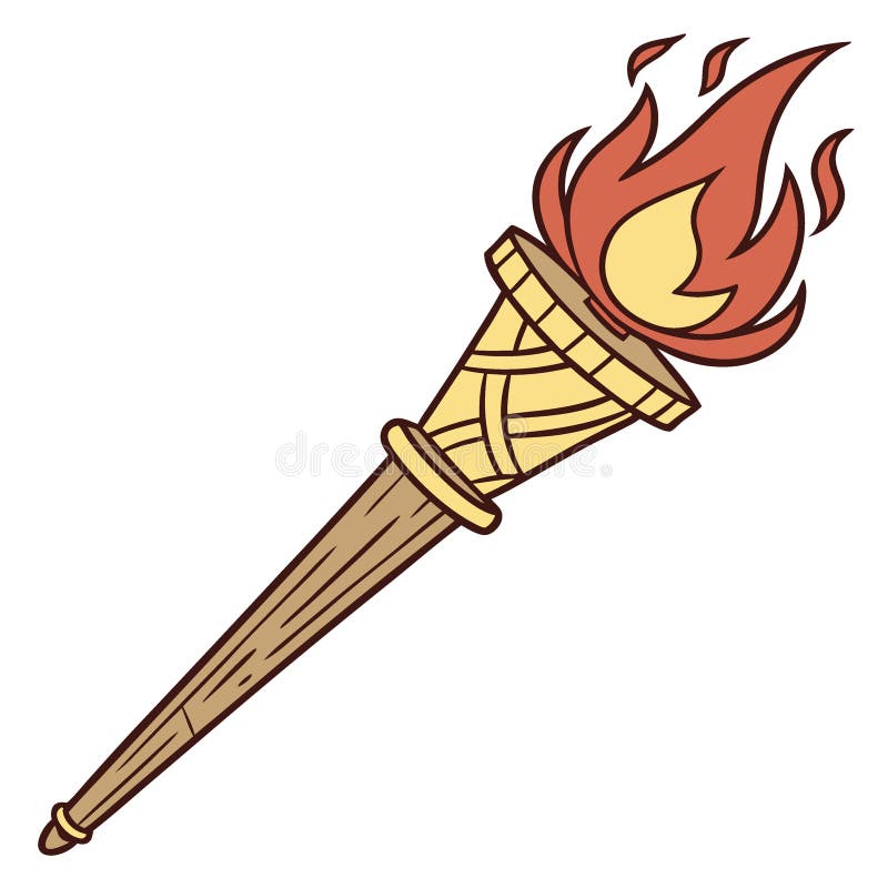 Flaming Torch with a Wooden Handle. Isolated on White Background Stock ...