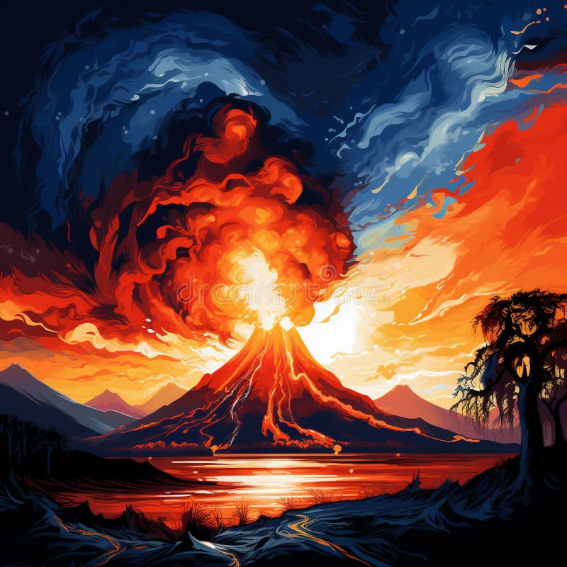 Flaming Tornado Erupting from Volcano Stock Illustration - Illustration ...