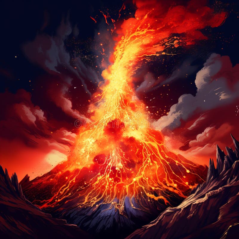 Flaming Tornado Erupting from Volcano Stock Photo - Image of powerful ...