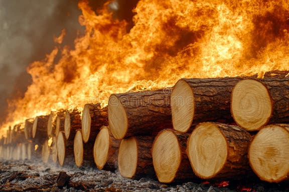 A Flaming Tree in the Forest, Releasing Carbon Dioxide and Flames Stock ...