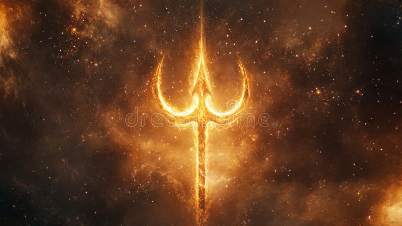 Flaming Trident in a Starry Sky Stock Illustration - Illustration of ...