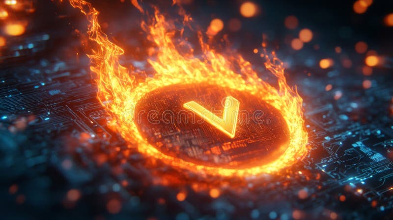Flaming V Symbol on Circuit Board Technology Stock Illustration ...