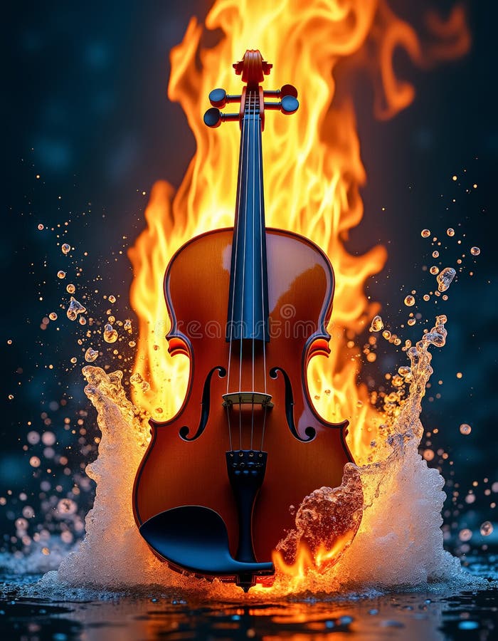 Violin on Fire and Water, AI-generated Stock Illustration ...