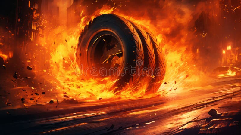 Flaming Wheel on a Black Background. Fire Wheel Stock Illustration ...