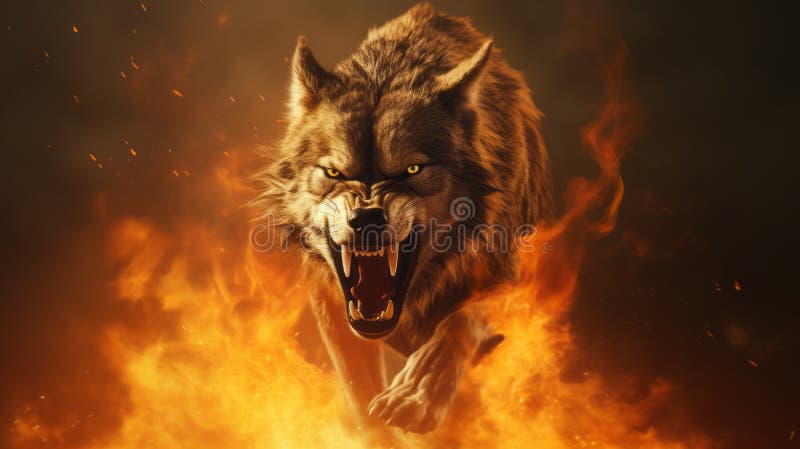 Flaming Wolf a Hyper-detailed Rendering of Mythological Intensity Stock ...