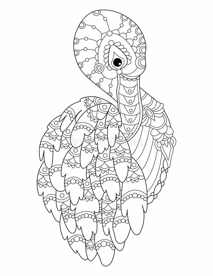 Zentangle Animal Coloring Page, Zentangle Flamingo Coloring Page Stock ...