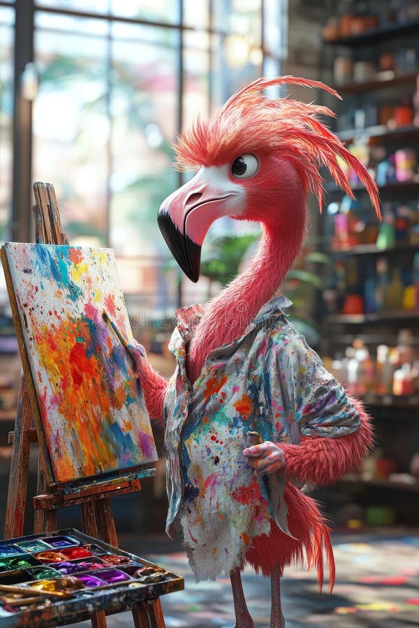 Flamingo Artist Working on Colorful Painting Stock Illustration ...