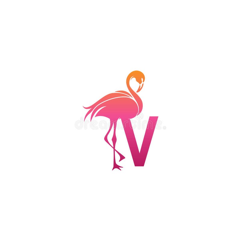 Flamingo Bird Icon with Letter V Logo Design Vector Stock Vector ...