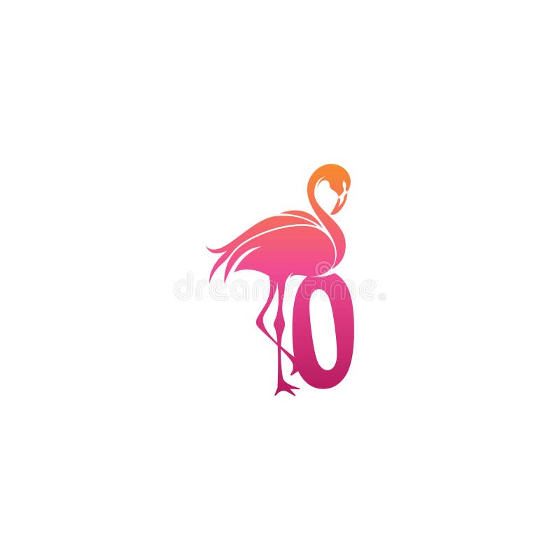 Flamingo Bird Icon with Number Zero Logo Design Vector Stock Vector ...