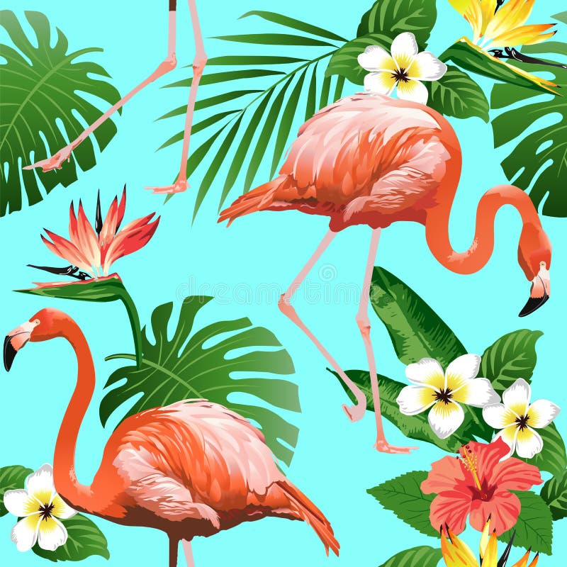 Flamingo Bird and Tropical Flowers Background Stock Vector ...