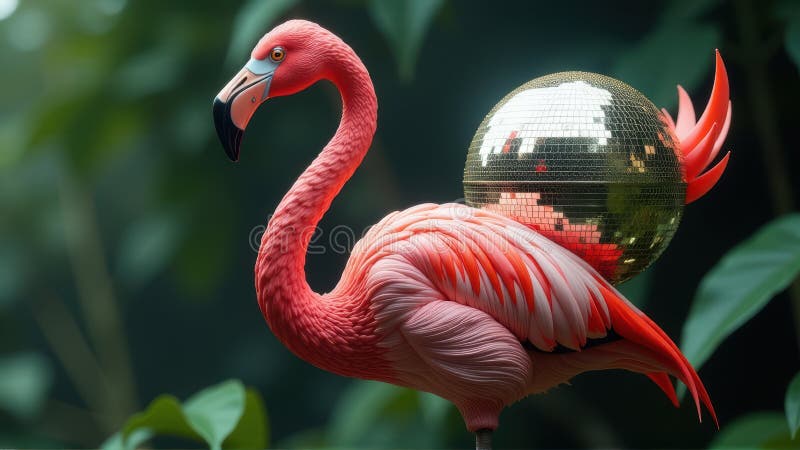 Flamingo Carrying Disco Ball Stock Illustration - Illustration of ...