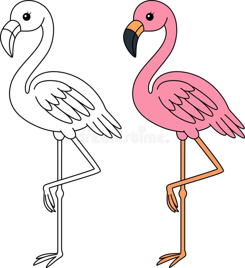Flamingo Cartoon Outline Isolated Coloring Page Stock Vector ...