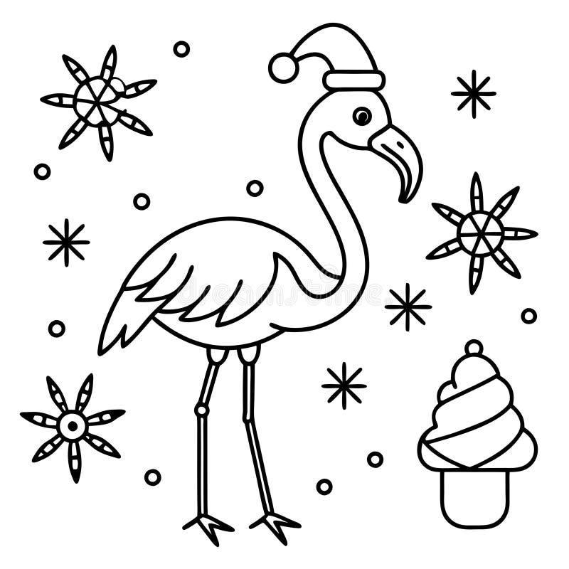 Flamingo with Christmas Tree. Snow Flakes with Christmas Lightings and ...