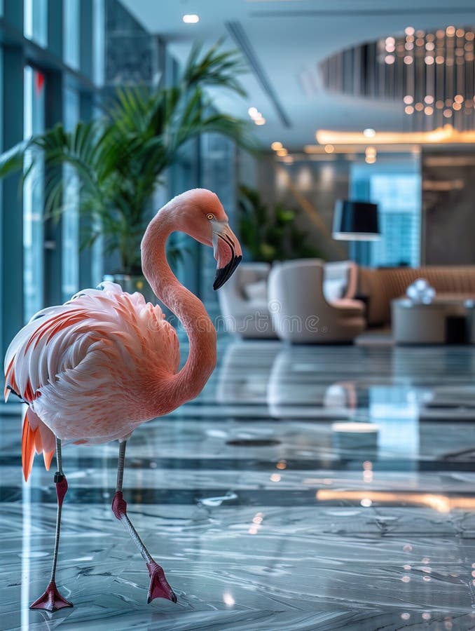A Flamingo in a Corporate Lobby Symbolizing Grace and Poise in ...