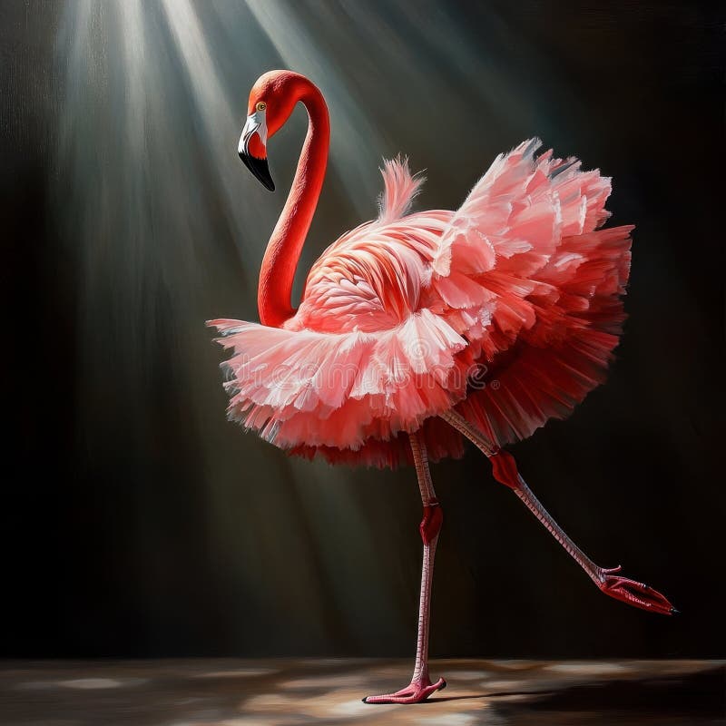 Flamingo Dancing Gracefully Under Spotlight Stock Photo - Image of ...