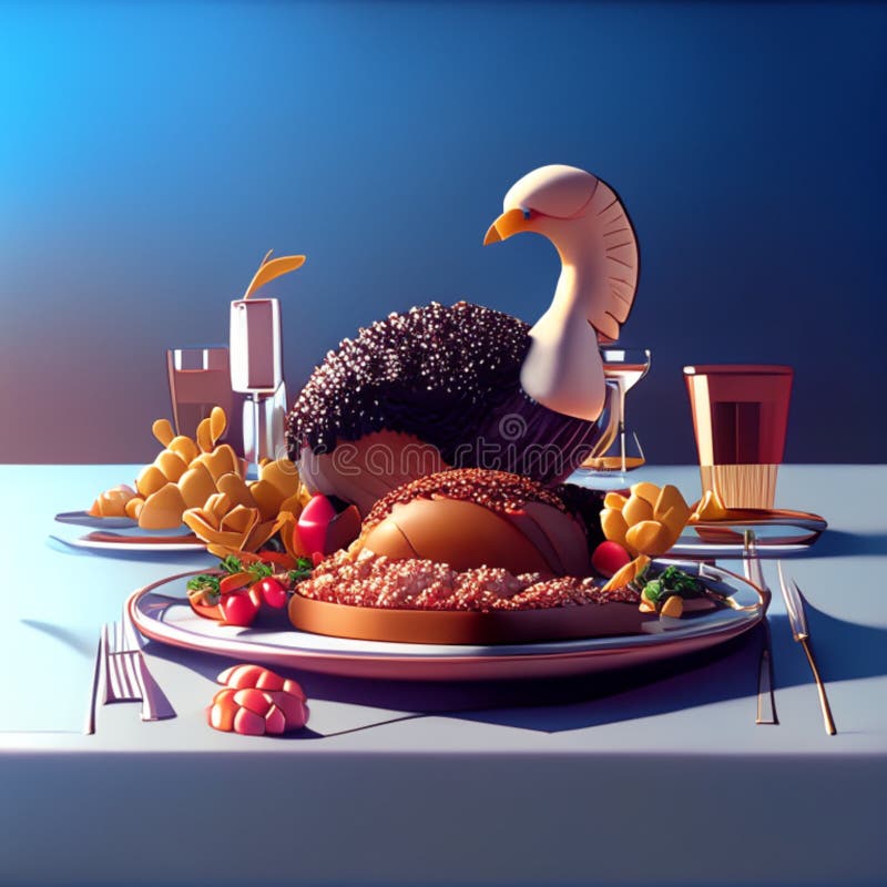 Flamingo and Food on the Table. 3d Rendering Stock Illustration ...