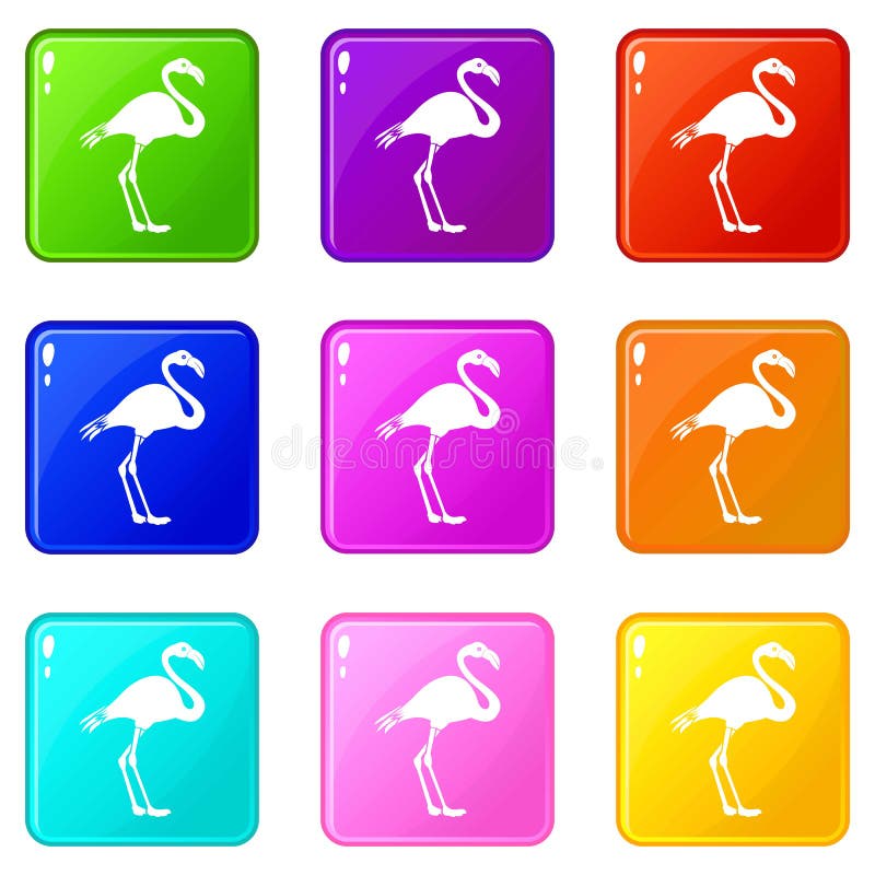 Flamingo icons 9 set stock vector. Illustration of ornithology - 96090928
