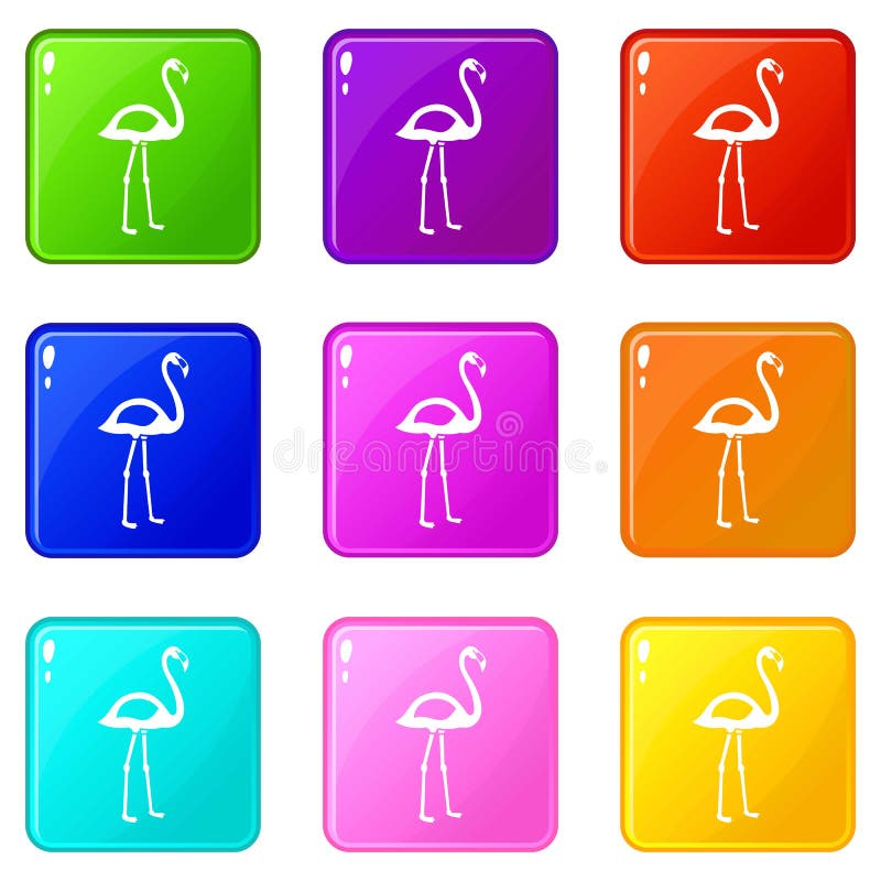 Flamingo icons 9 set stock vector. Illustration of bird - 96153723
