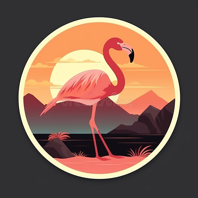 Flamingo on a Mountain Sticker Stock Illustration - Illustration of ...