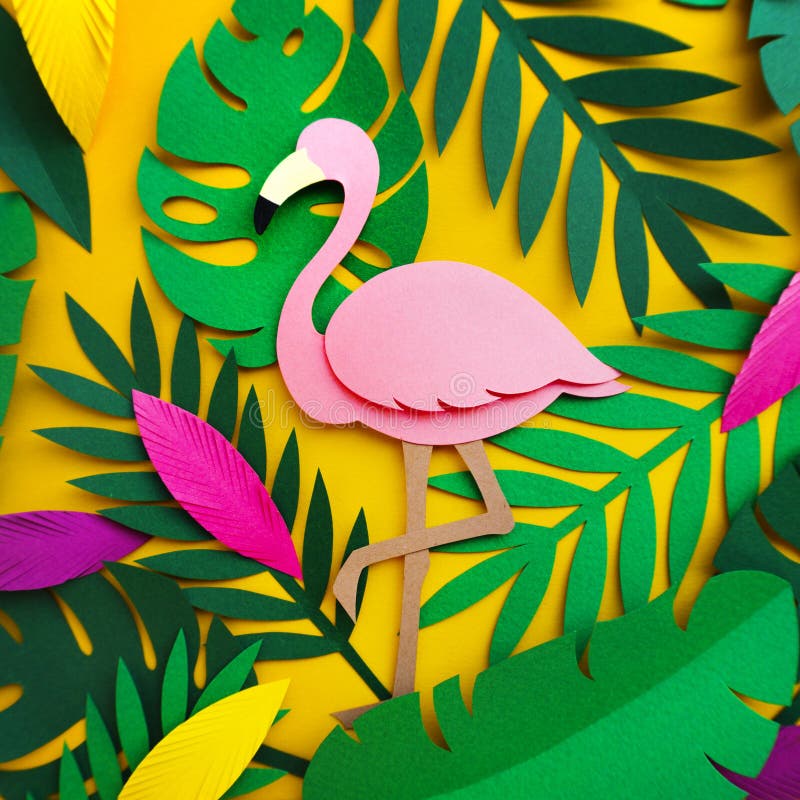 Flamingo Nature Paper Craft Leaves Plants Stock Photo - Image of ...