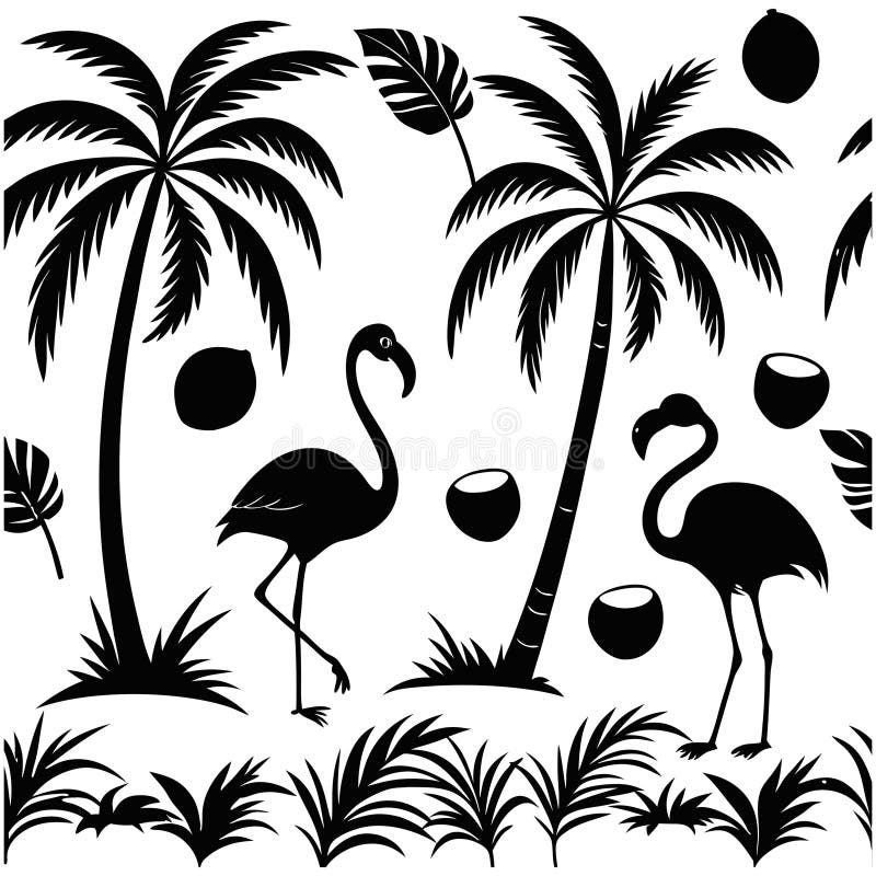Flamingo and Palm Tree Silhouette Seamless Vector Pattern Free EPS ...