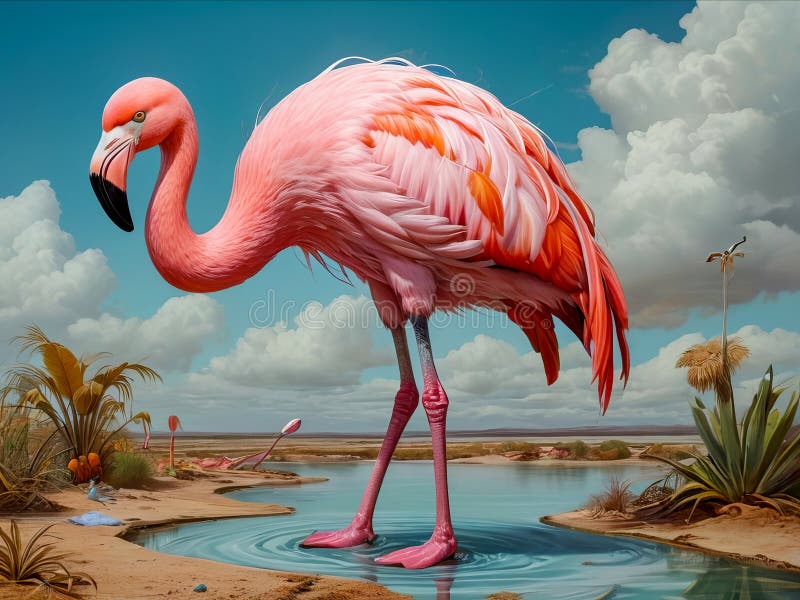 Flamingo in pop surrealism stock photo. Image of puddle - 367287666