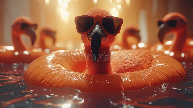 Flamingo Relaxation: Cool Birds in Sunglasses and Inflatable Rings in ...
