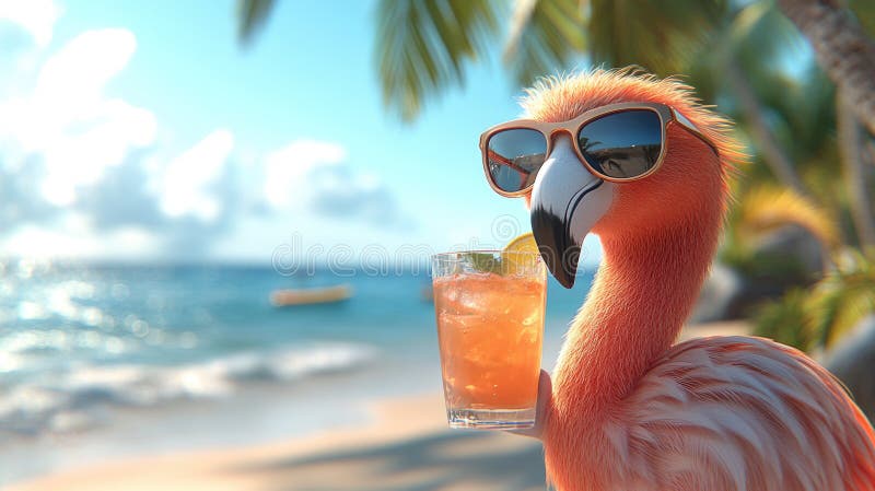 Flamingo Relaxing Tropical Beach Sunglasses Cocktail Stock Photos ...