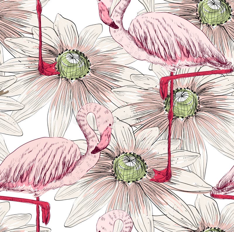 Flamingo. Seamless pattern stock vector. Illustration of hand - 77950413