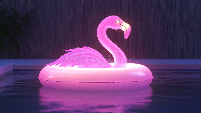 Flamingo Shaped Float Glows Vibrantly in the Water during a Bustling ...