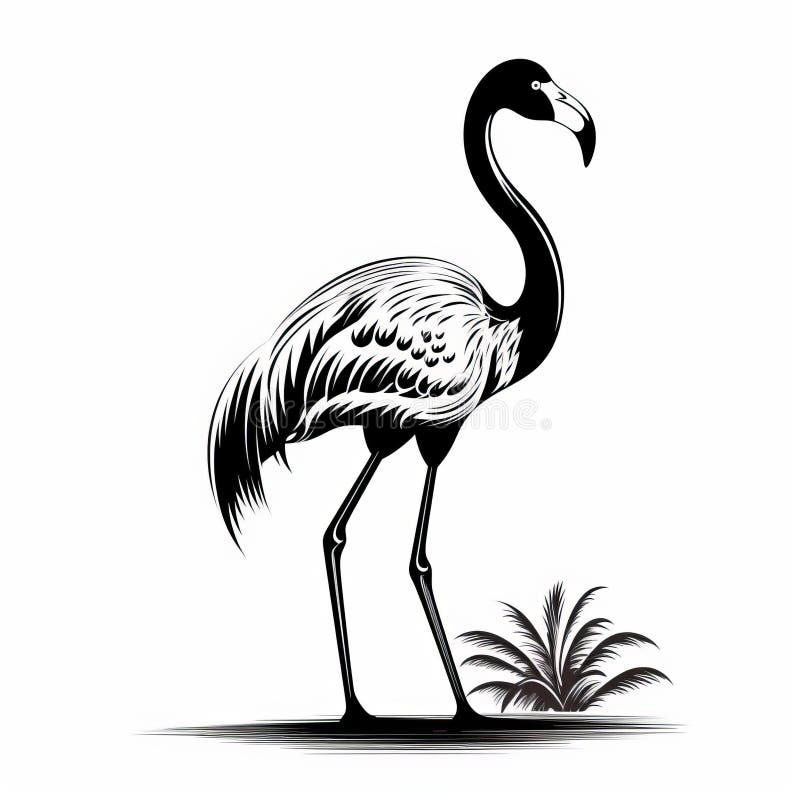Exotic Realism: Black and White Flamingo Illustration with Inky Shadows ...