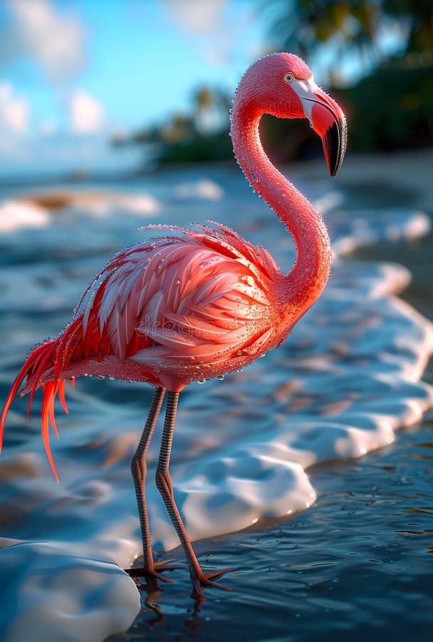 Flamingo Standing on the Water. a Cute Pink Flamingo Standing on the ...