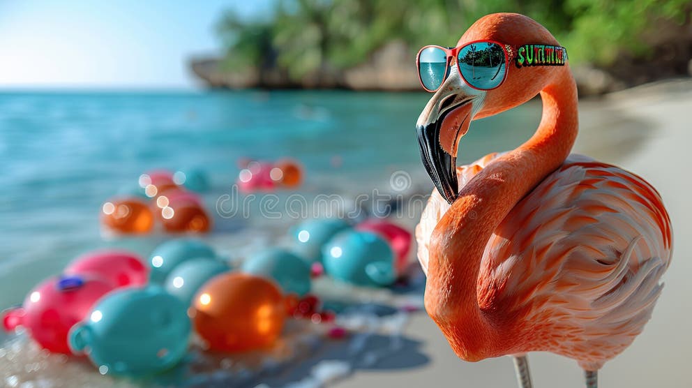 Cool Flamingo on the Beach stock illustration. Illustration of ...