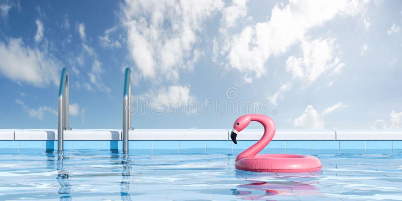 Flamingo Swim Ring Float in a Pool, Sky with Clouds Stock Illustration ...