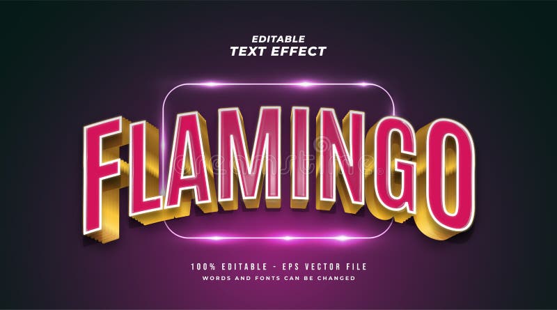 Flamingo Text in Pink and Gold with 3D Embossed and Curved Effect Stock ...