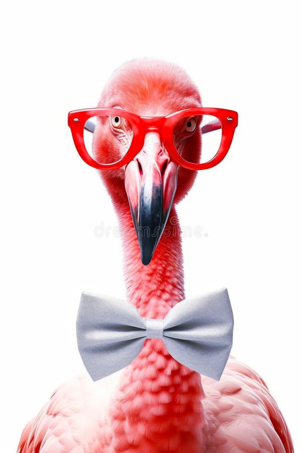 Flamingo Wearing Glasses And Bow Tie With Bow Tie Around Its Neck