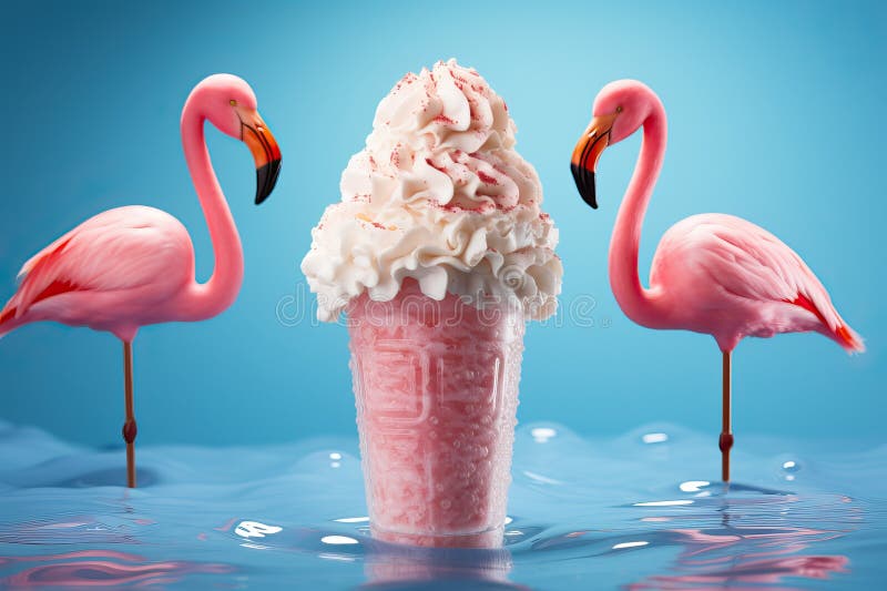 Flamingos and Ice Cream in the Water. Stock Image - Image of aesthetic ...
