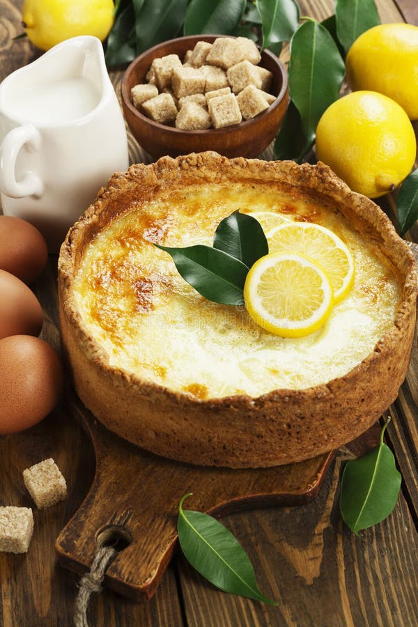 Flan case with lemon stock image. Image of yellow, cooking - 81957095