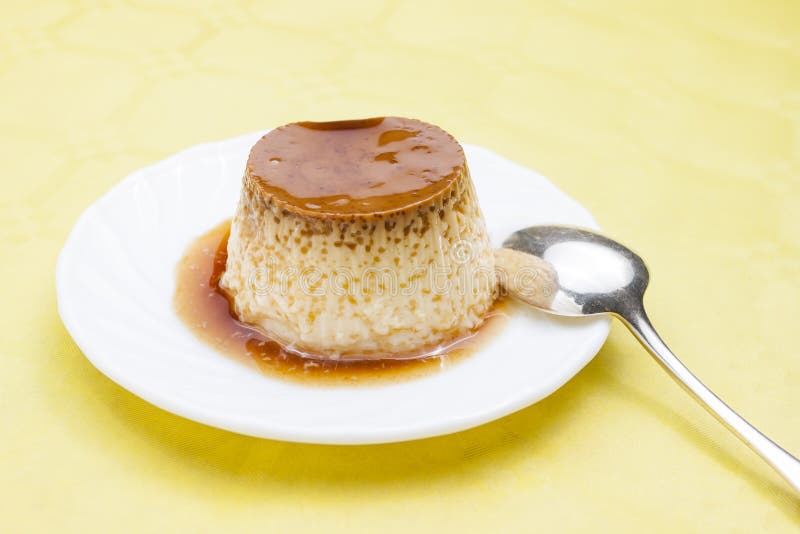 Flan dessert stock photo. Image of caramel, spoon, sugar - 49470470