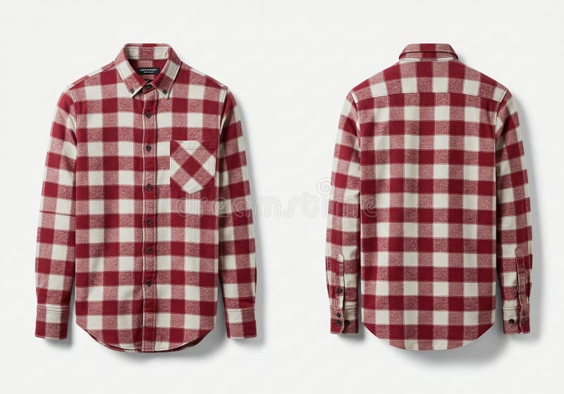 Flannel Long Sleeve Shirt with Red and White Checkered Pattern Isolated ...