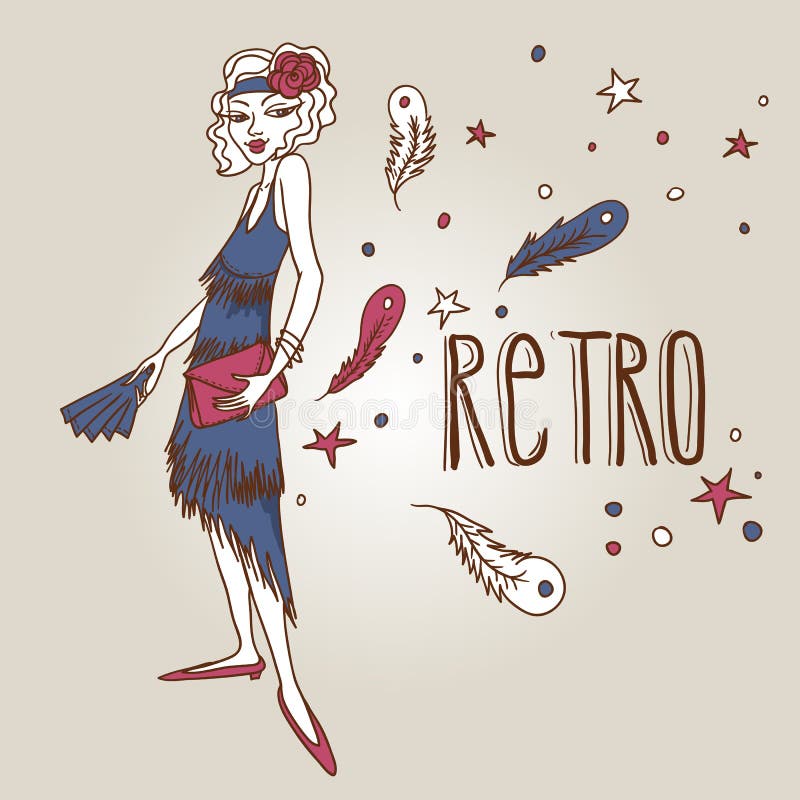 Flapper Girl with fan stock vector. Illustration of vintage - 31594962