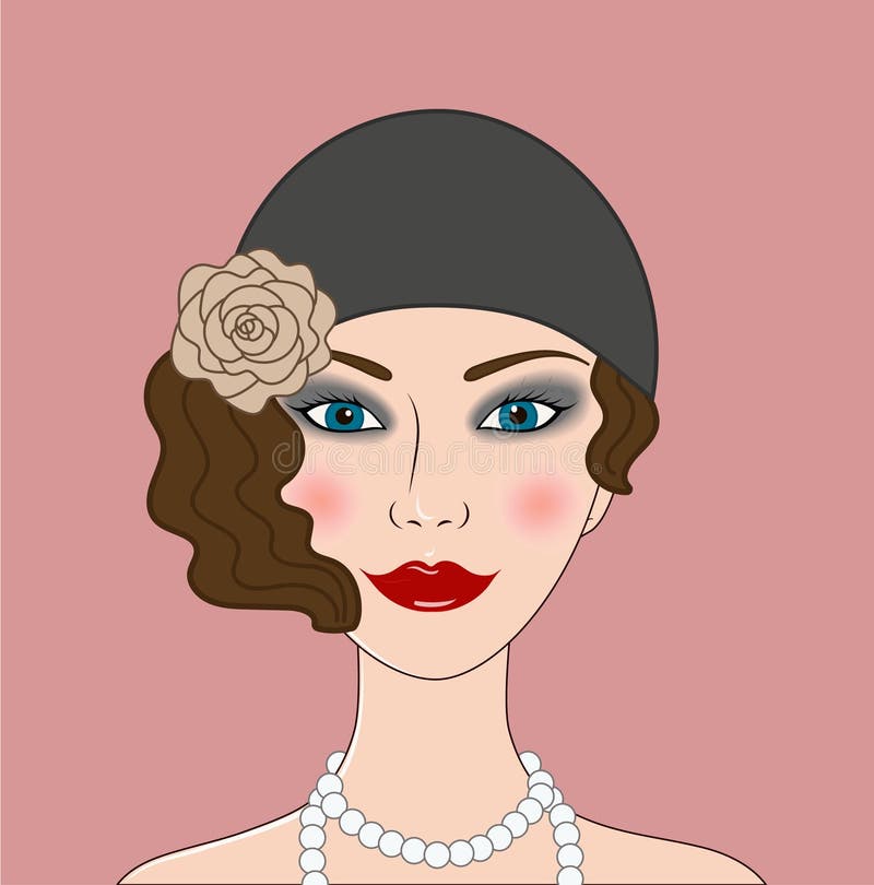Flapper Girl Retro 20s-30s Style Portrait Stock Vector - Illustration ...