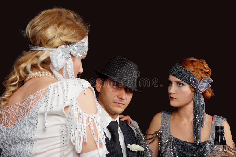 Flapper girls and gangster stock image. Image of female - 85763071