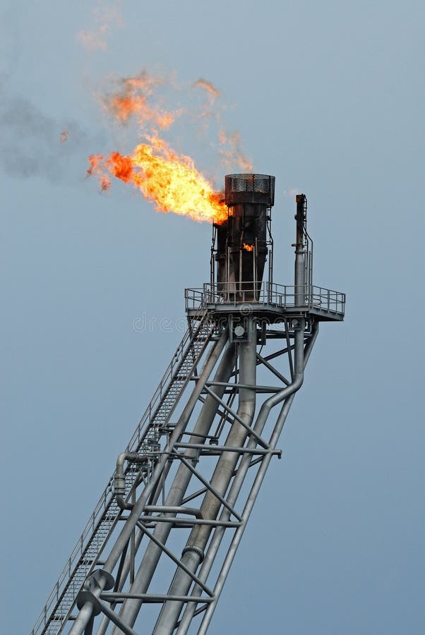 Flare Boom Nozzle and Fire on Offshore Rig Stock Image - Image of ...