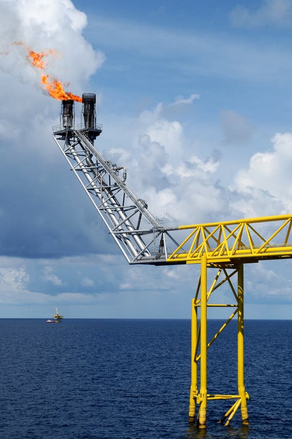 Flare Boom on Offshore Oil Rig Stock Image - Image of global, pollute ...