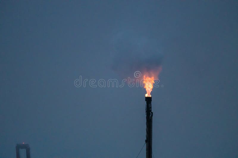 Flare Flaming Up at a Refinery.. Stock Image - Image of nature, orange ...