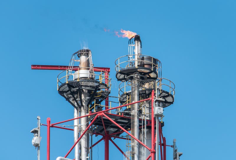 Flare Stack With Pipe On Left Stock Photo - Image of cable, process ...