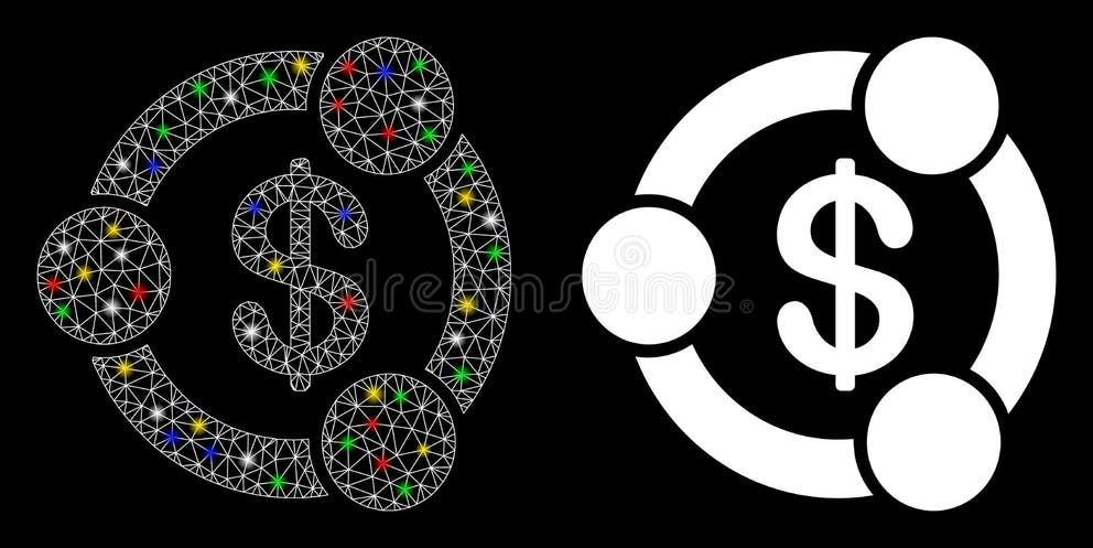 Glowing Mesh Network Financial Collaboration Icon with Light Spots ...